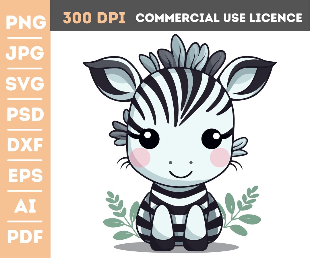 Kawaii Zebra Clipart in Format Png Jpg Svg Pds Dxf Eps Ai Pdf Instant ...