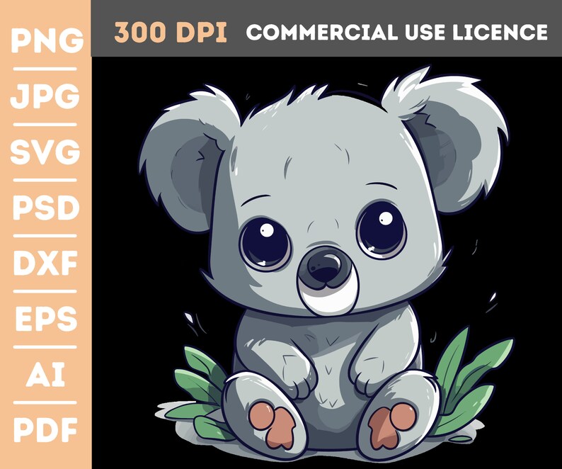 Kawaii Koala Clipart in Kko9 Png Jpg Svg Pds Dxf Eps Ai Pdf - Etsy ...