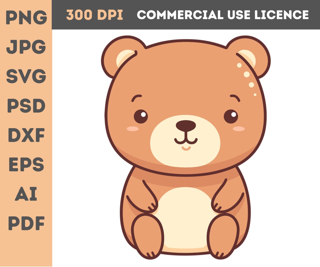 Cute Kawaii Bear Clipart in Format Png Jpg Svg Pds Dxf Eps Ai Pdf ...