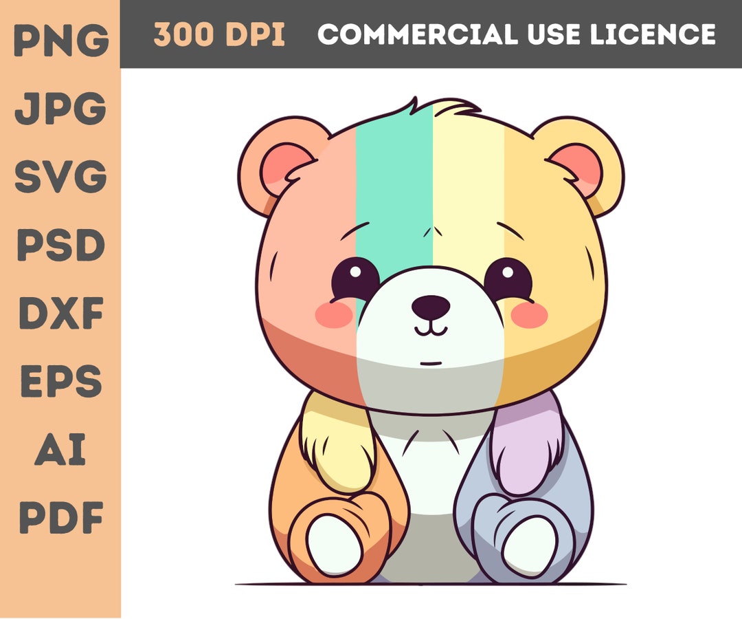 Cute Kawaii Bear Clipart in Format Png Jpg Svg Pds Dxf Eps Ai Pdf ...