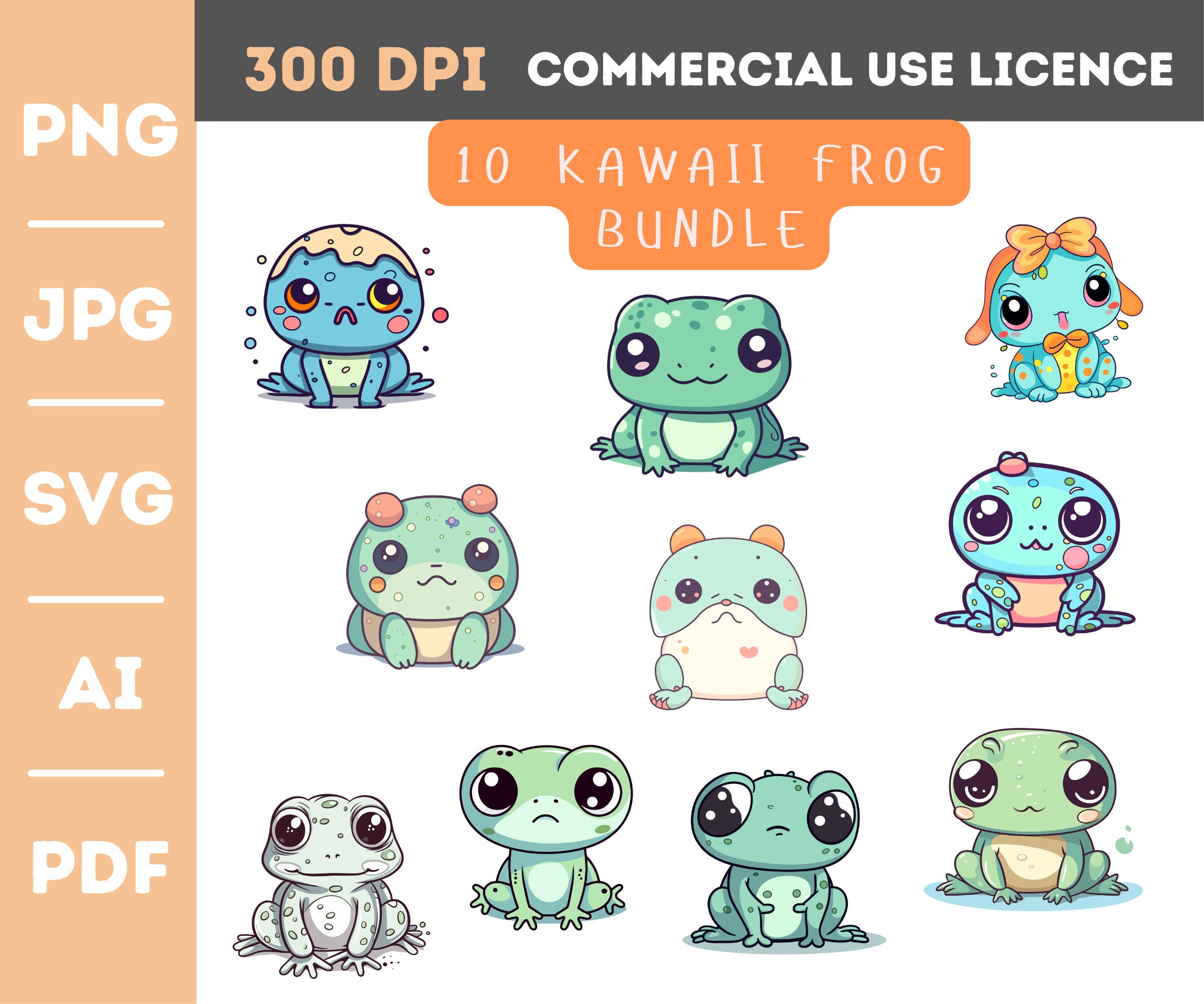 Kawaii Frog Bundle Cliparts in Format - Png Jpg Svg Ai Pdf | Instant ...