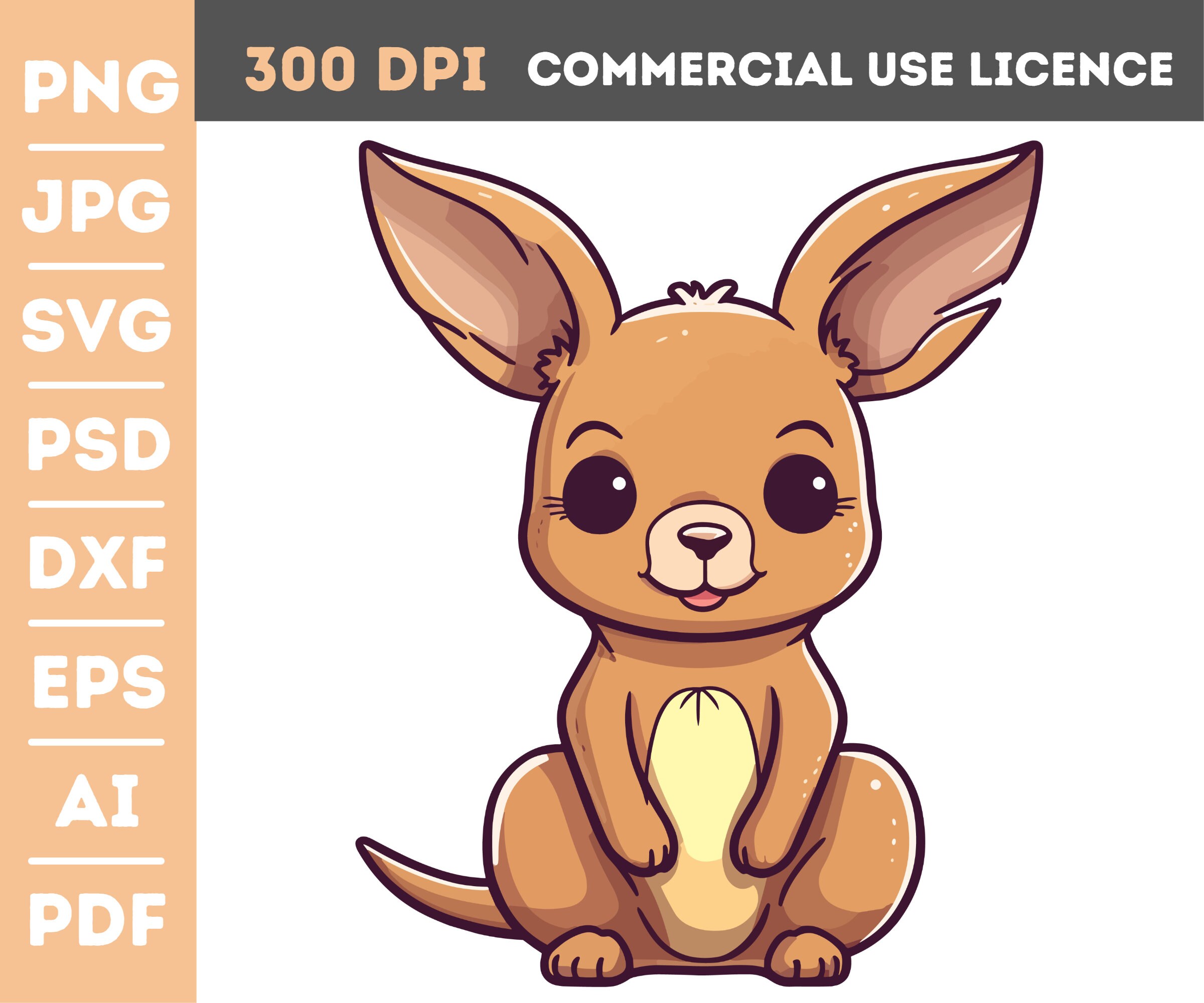 Kawaii Kangaroo Clipart in Format Png Jpg Svg Pds Dxf Eps Ai Pdf ...