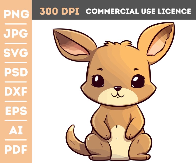 Kawaii Kangaroo Clipart in Format Png Jpg Svg Pds Dxf Eps Ai Pdf ...