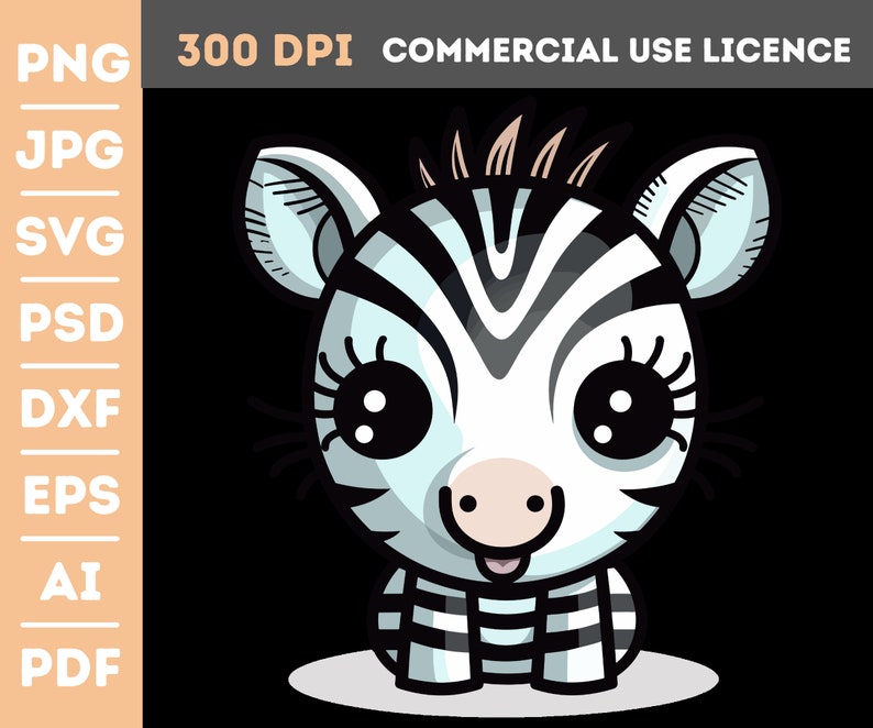 Kawaii Zebra Clipart in Format Png Jpg Svg Pds Dxf Eps Ai Pdf Instant ...