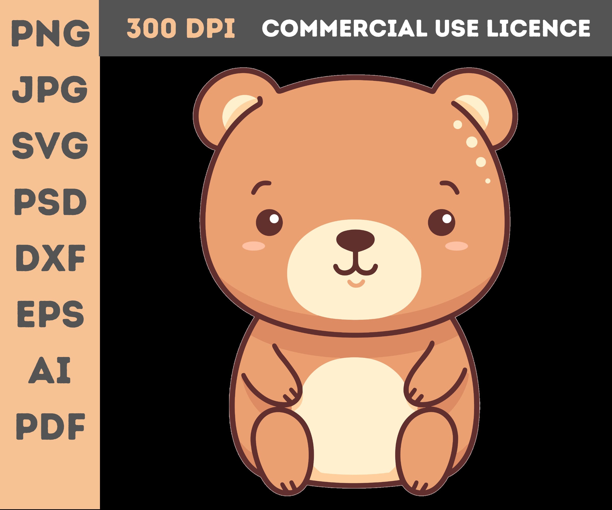 Cute Kawaii Bear Clipart in Format Png Jpg Svg Pds Dxf Eps Ai Pdf ...
