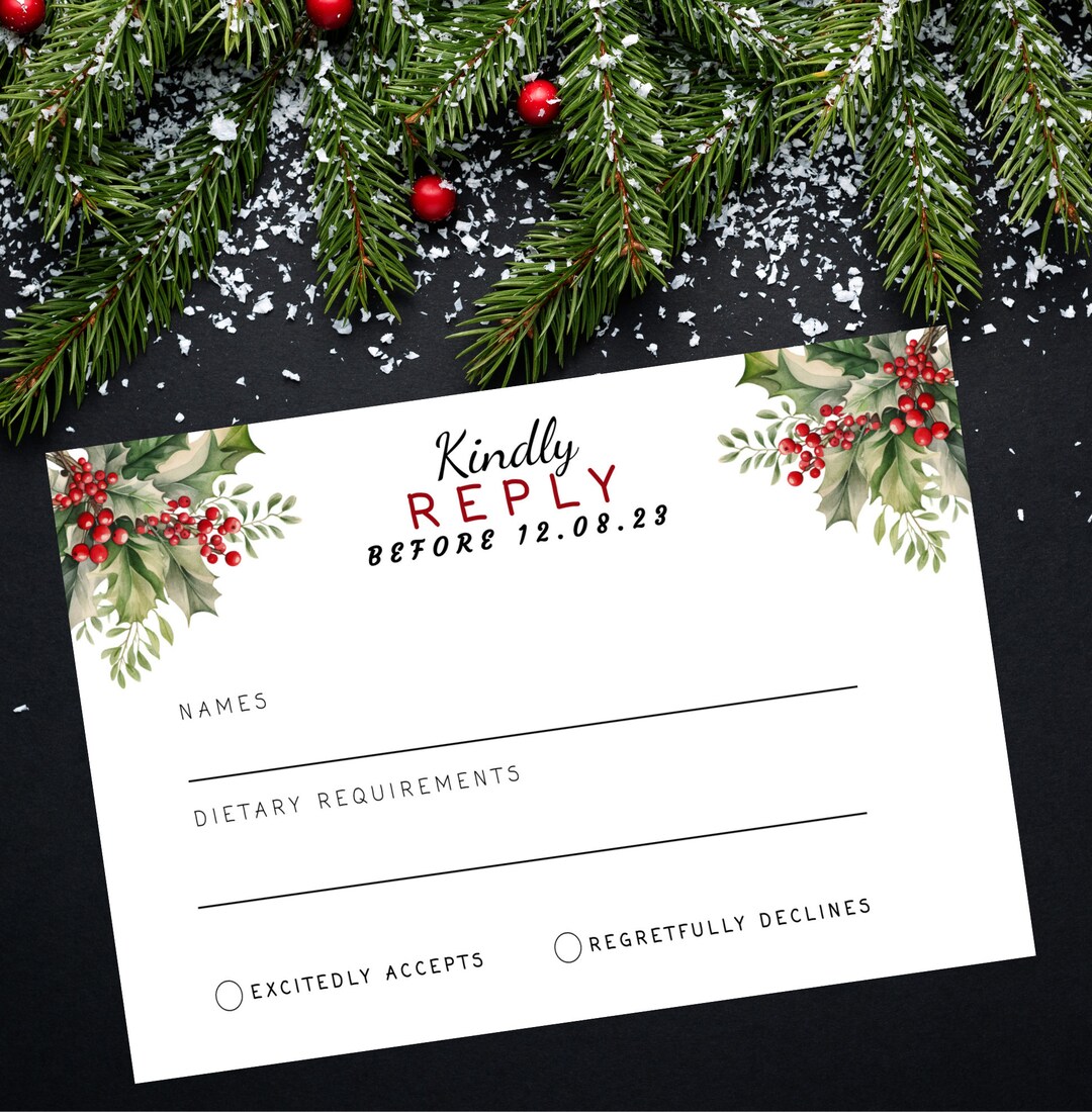 Rsvp Card Template | Christmas Party Invitation | Winter Wedding ...