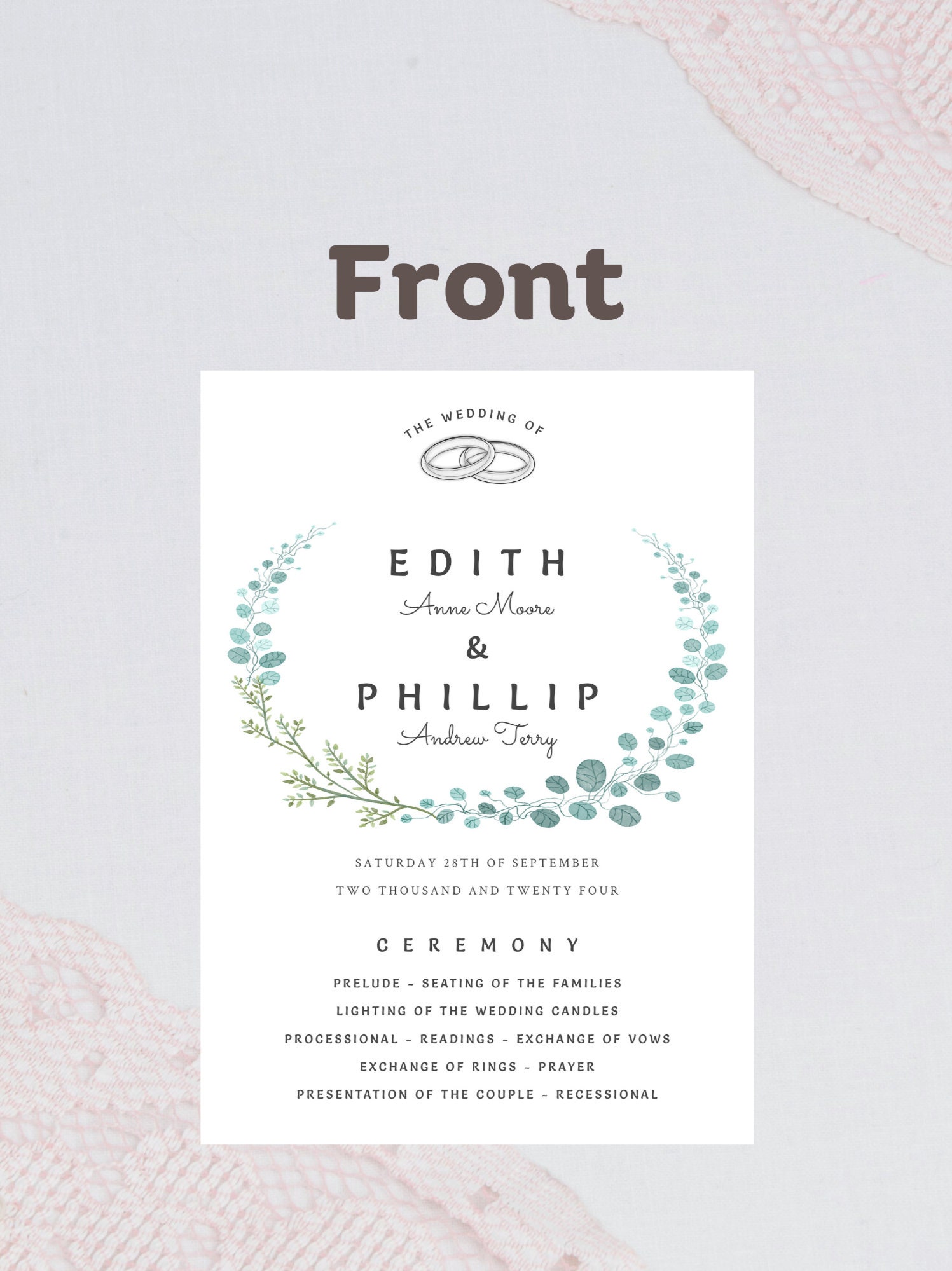 Wedding Ceremony Program Template, Church and Other Event Timeline ...