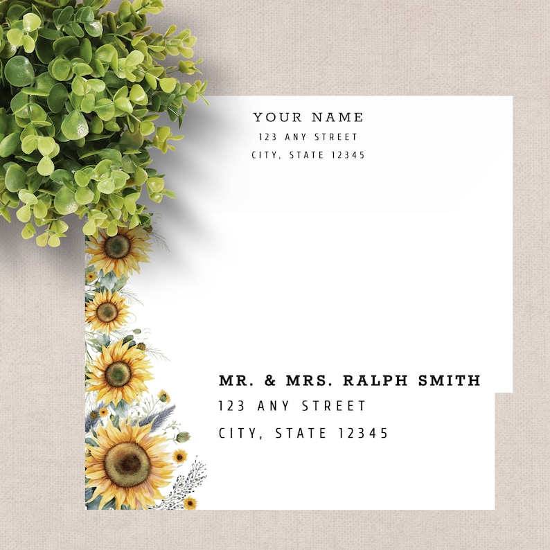Sunflower Envelope Template Printable Envelope Template - Etsy