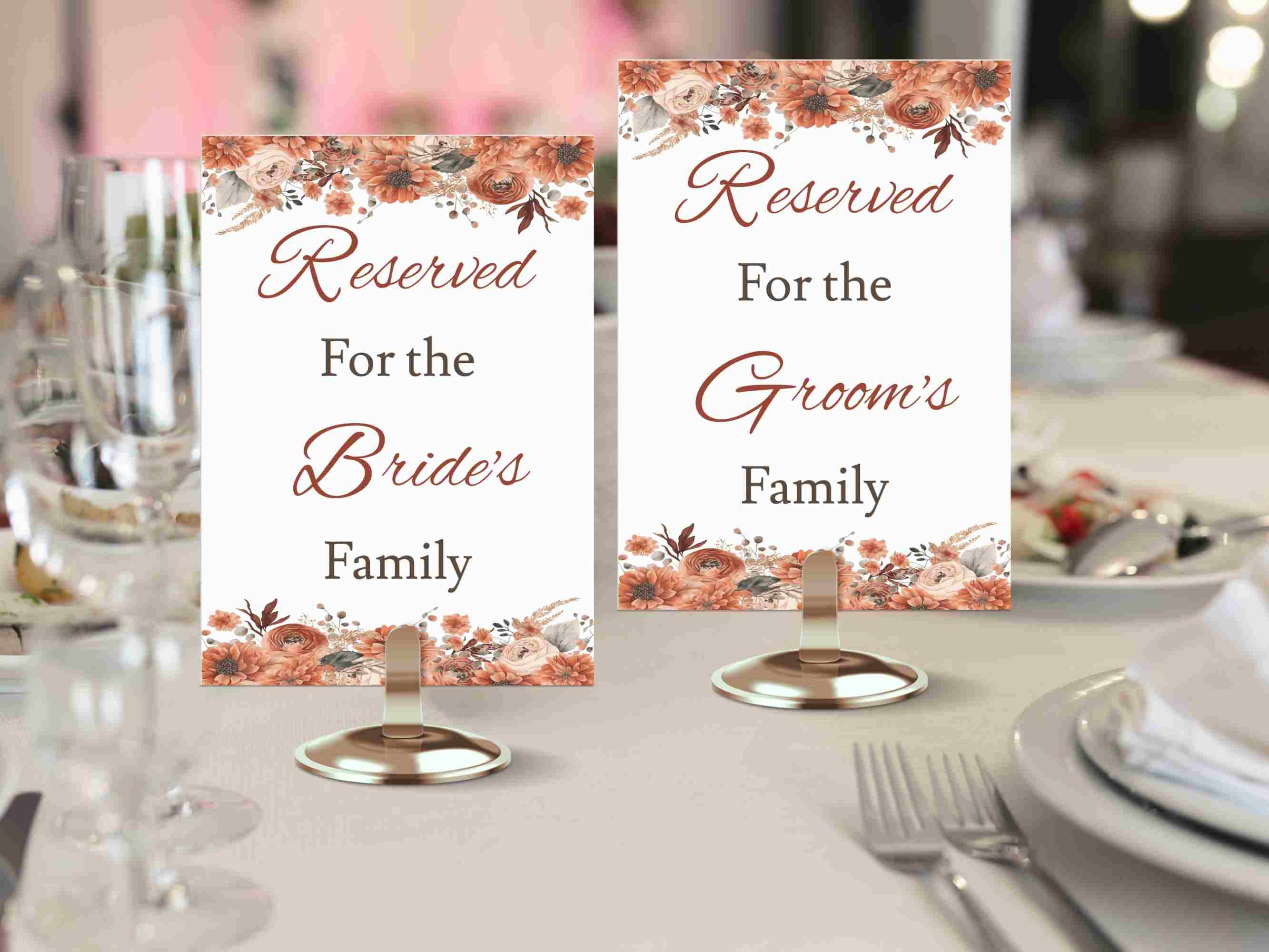 Terracotta Floral Reserved Wedding Sign | Reserved for Family Sign ...
