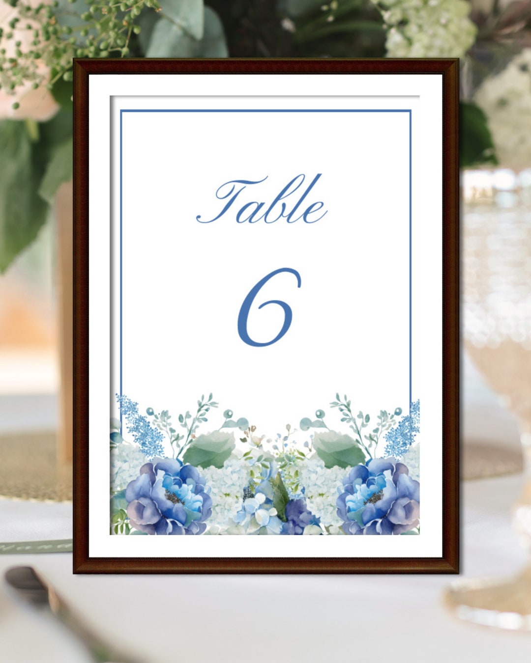 Blue Floral Table Numbers Digital Template | Editable Template ...