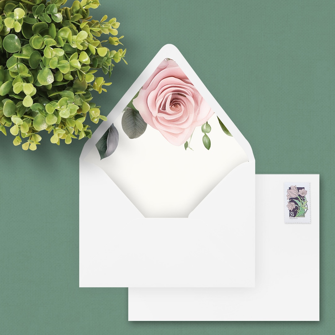 Envelope Liner Template in Watercolor Soft Rose Theme, 12 Sizes ...