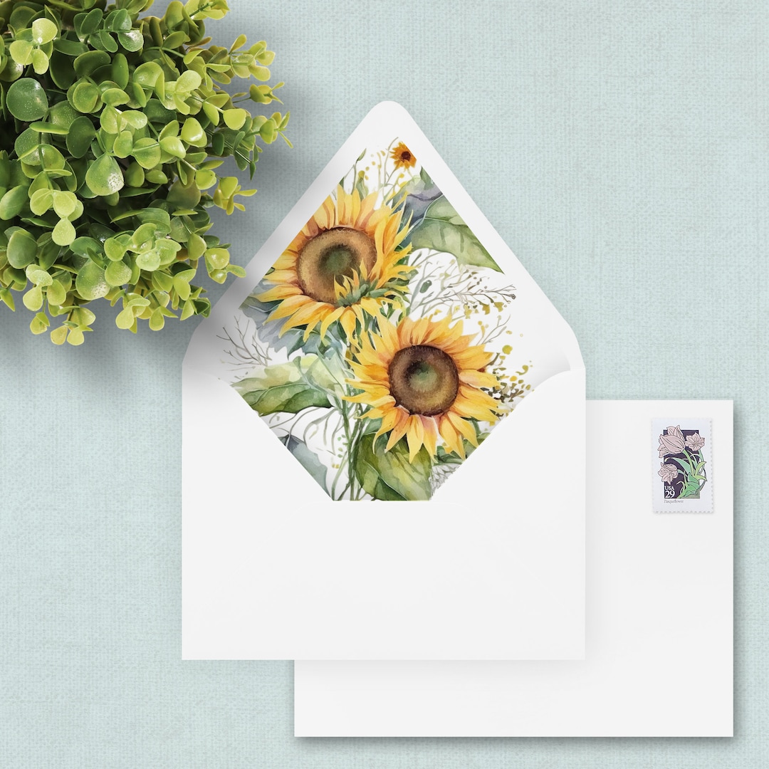 Sunflower Envelope Liner Template | 12 Sizes | Floral Wedding Envelope ...