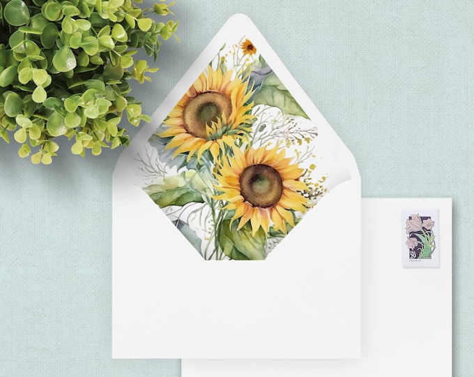 Sunflower Envelope Liner Template Orange Floral Greenery Envelope Liner ...