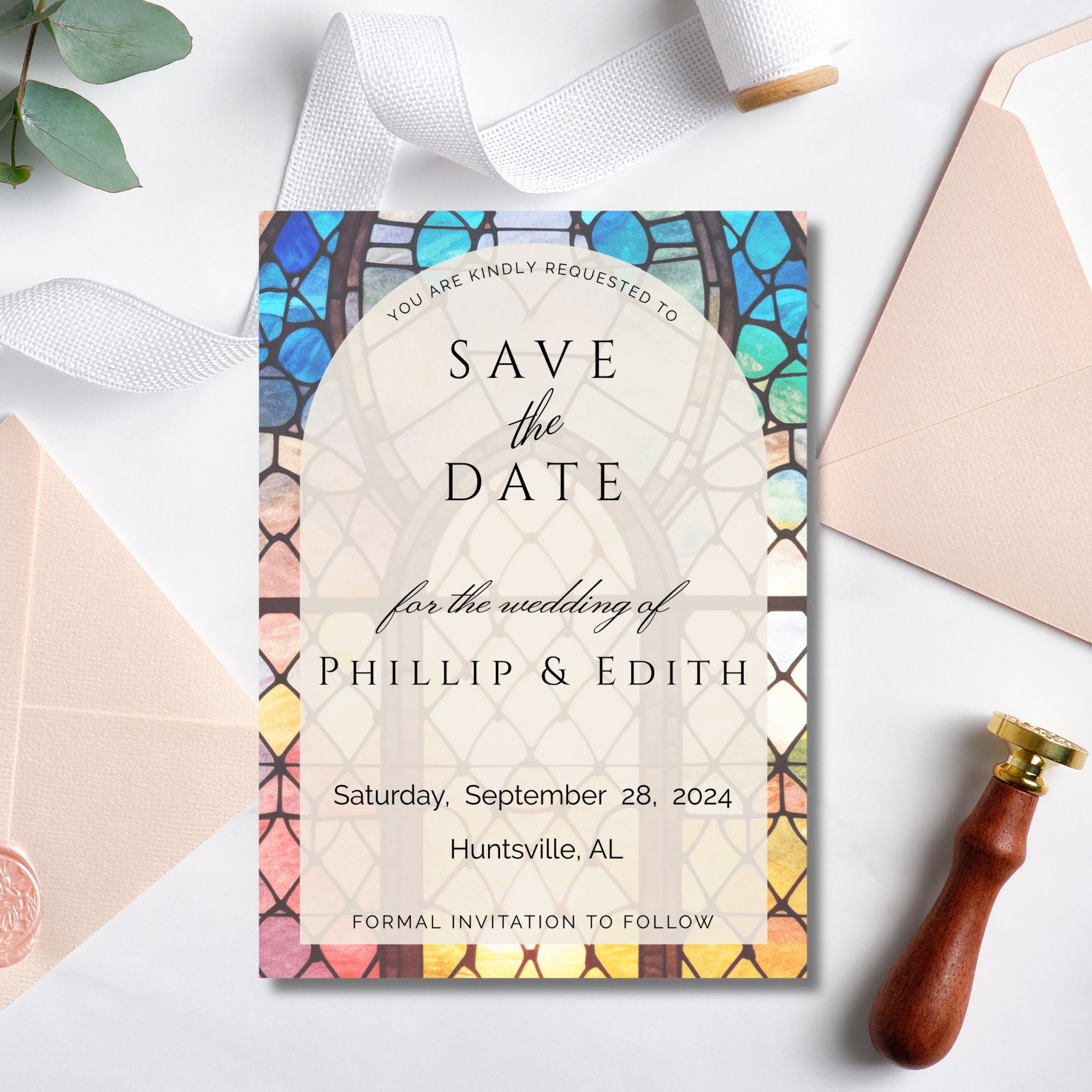 Stained Glass Theme Save the Date Template | Templett Instant Download ...