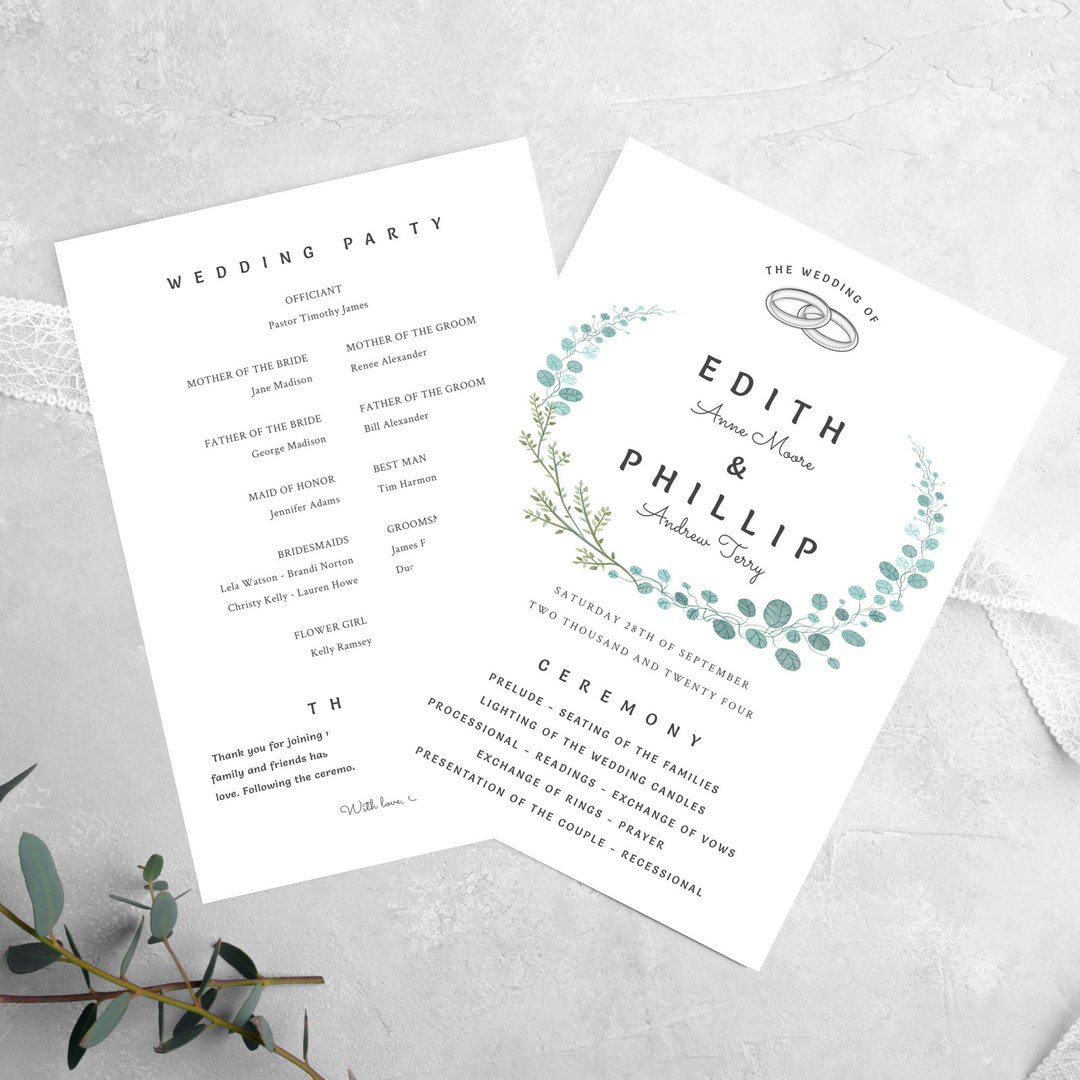 Wedding Ceremony Program Template, Church and Other Event Timeline ...