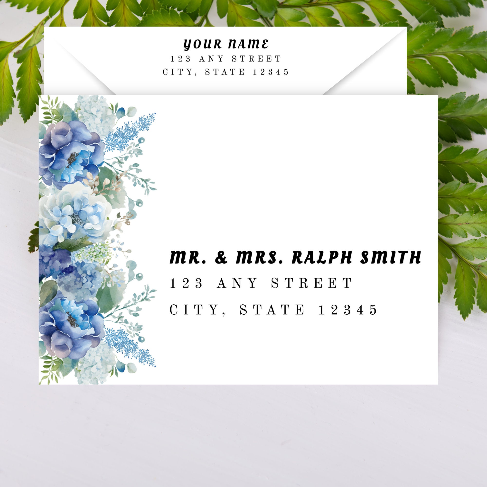 Blue Floral Envelope Template | Printable Envelope Template | Editable ...