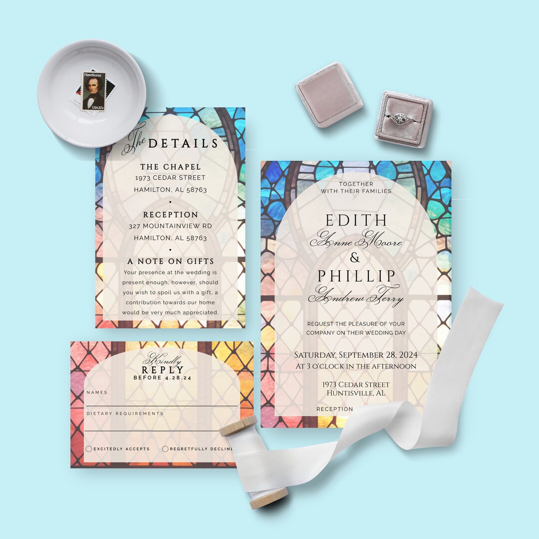 Stained Glass Theme Wedding Invitation Suite, Includes Invitation ...