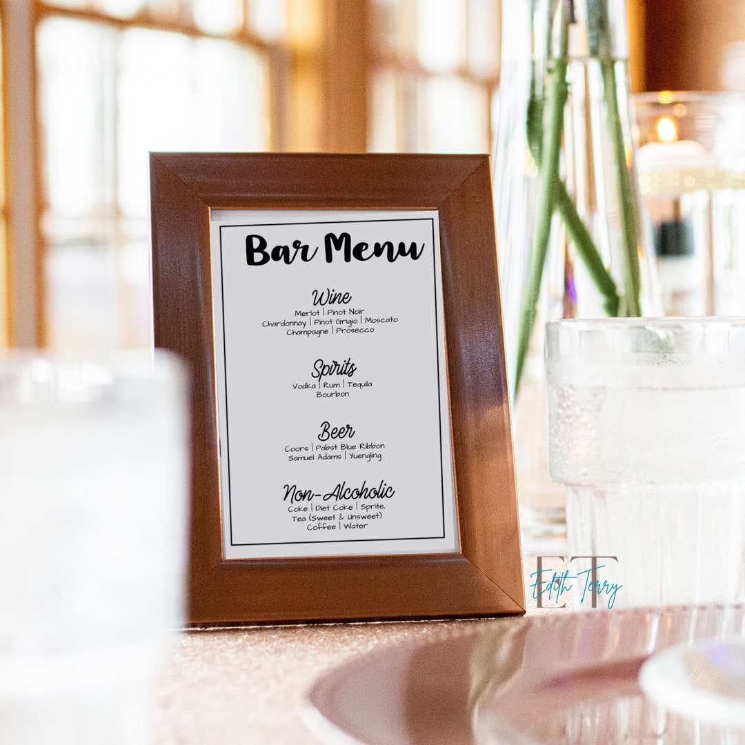 Minimalist Printable Bar Menu | Modern Bar Sign | Edit With Templett ...