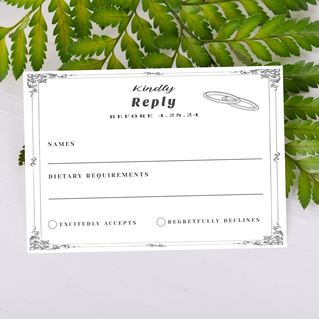 Minimalist Wedding Rsvp Card Template, Kindly Reply Card, Elegant RSVP ...