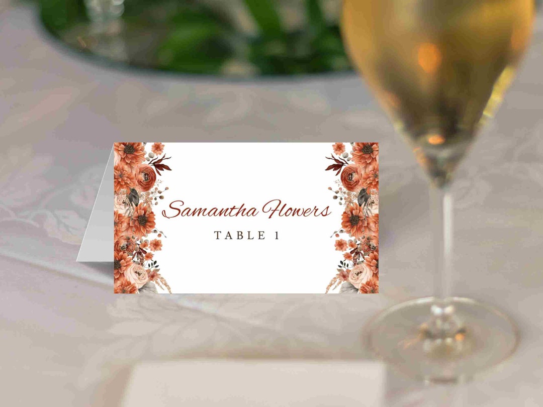 Place Card Template in Terracotta Floral, Printable Place Cards in Both ...