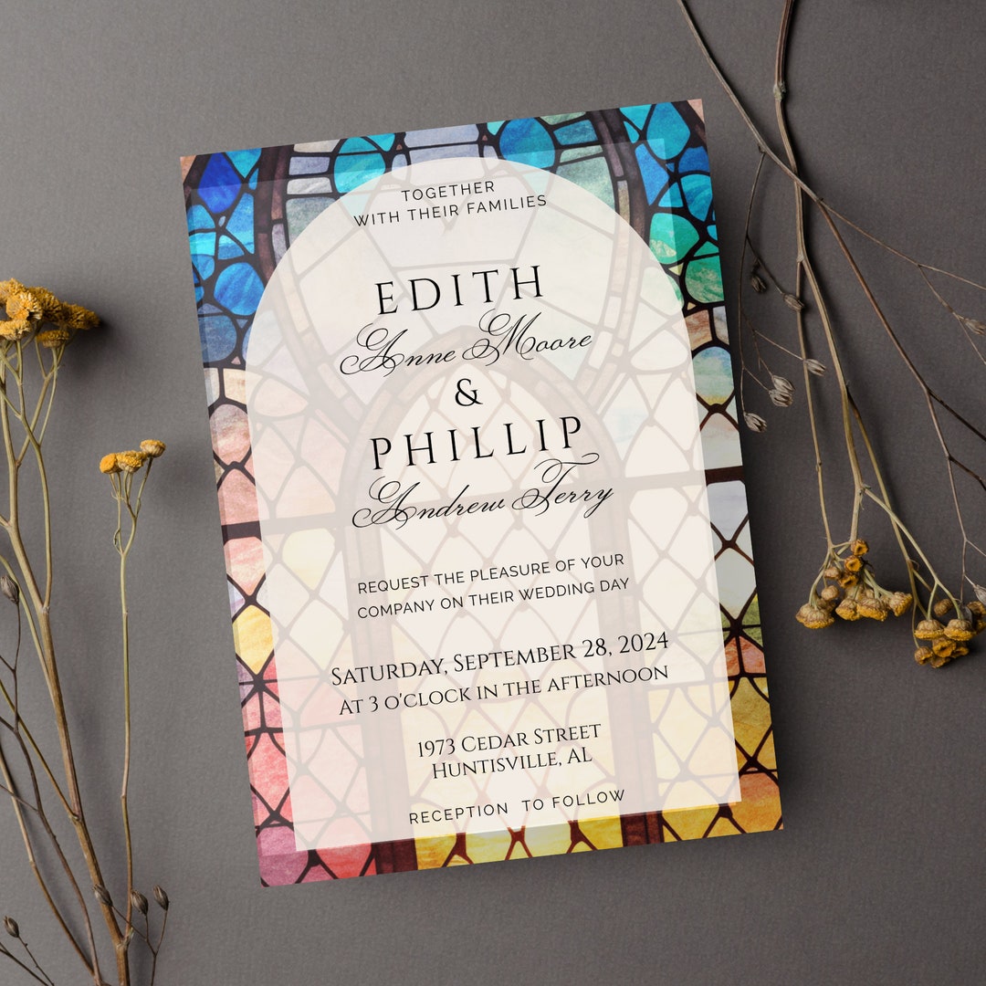 Stained Glass Wedding Invitation Template | Editable Invitation ...