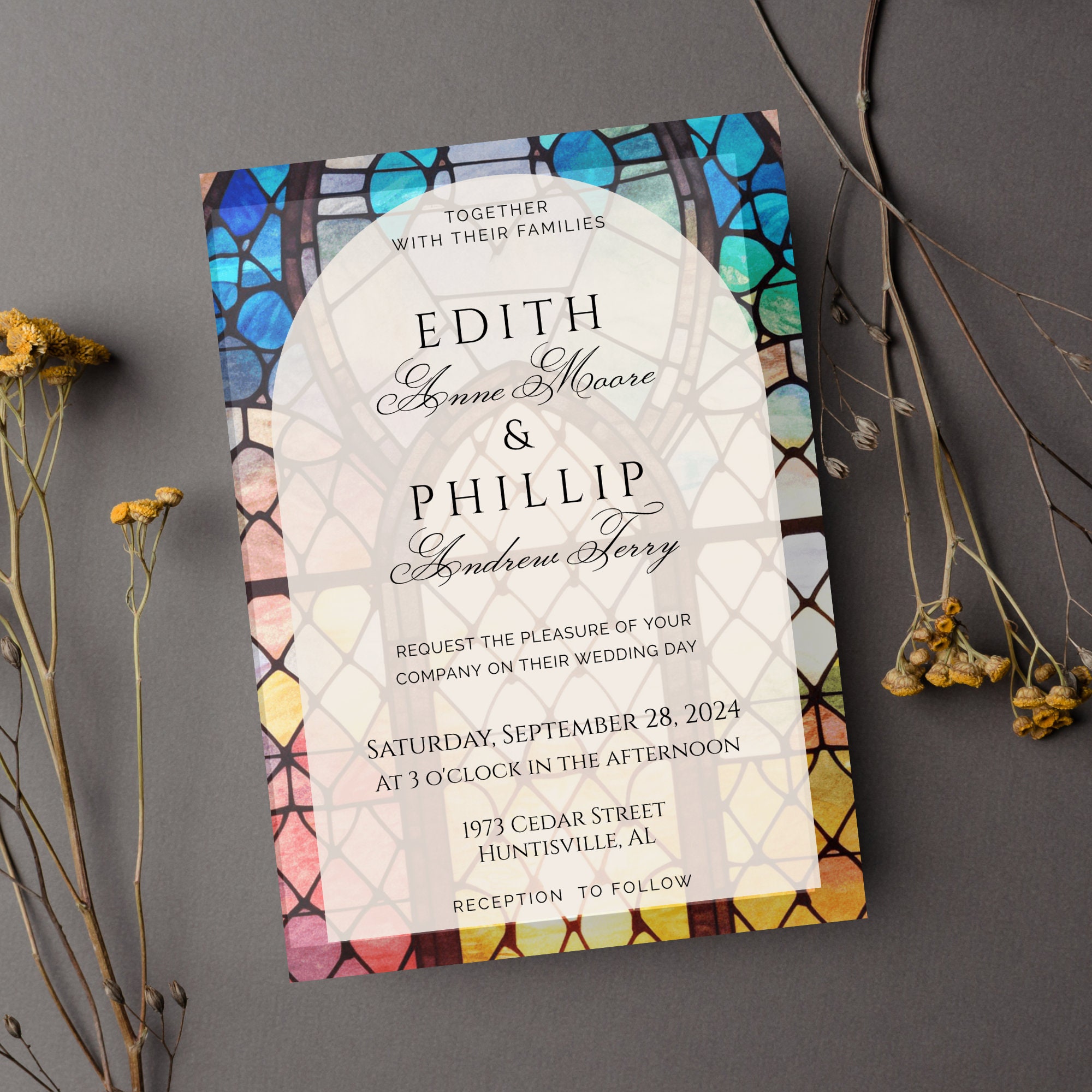 Stained Glass Wedding Invitation Template | Editable Invitation ...