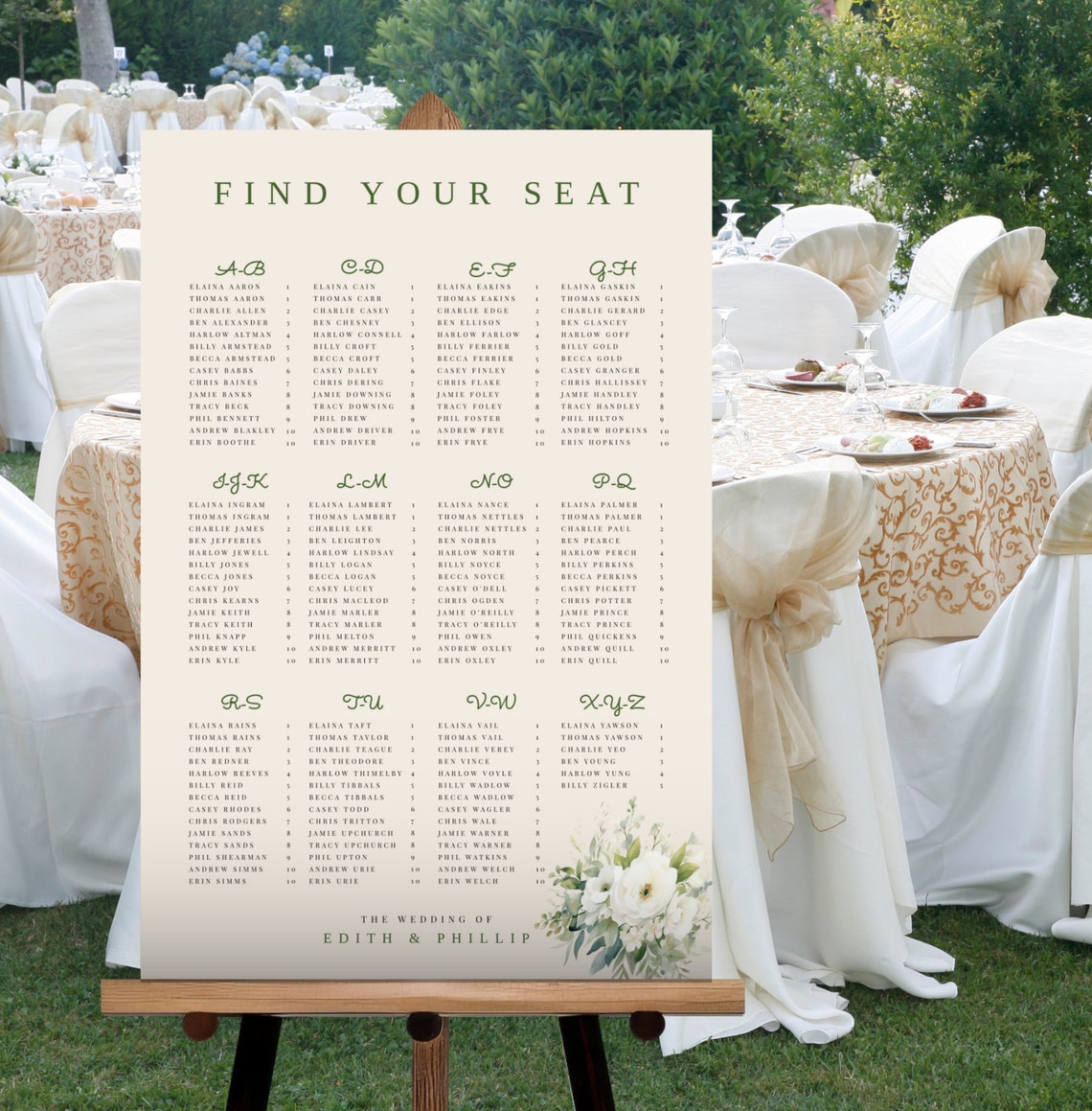 Downloadable Wedding Seating Chart | Alphabetical Wedding Seating Chart ...