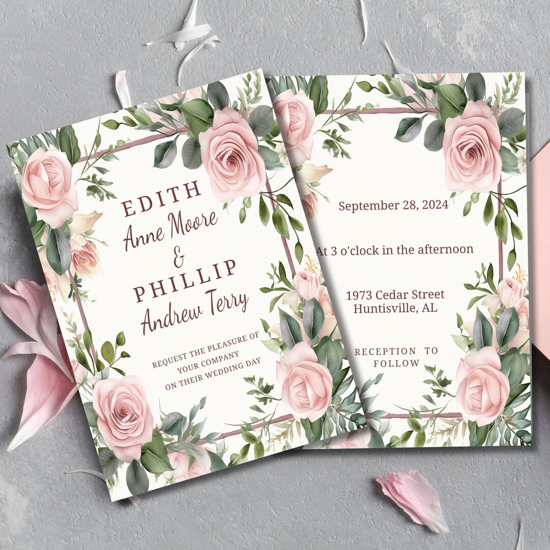 Rose Border Wedding Invitation Template | Editable Invitation Printable ...