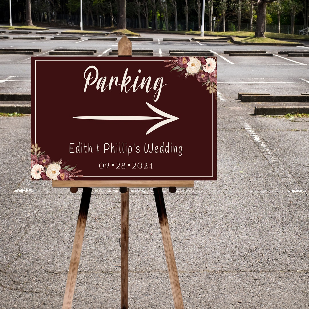 Burgundy Wedding Parking Sign, Event Parking With Arrow. Perfect for ...