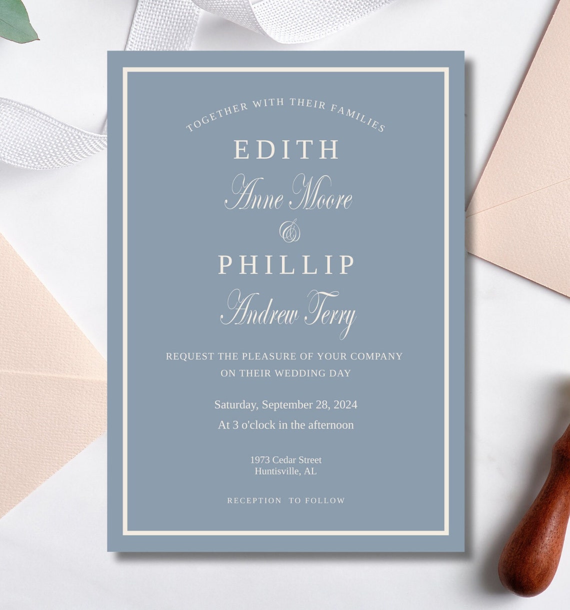 Dusty Blue Wedding Invitations | Simple Wedding Invitation | Instant ...