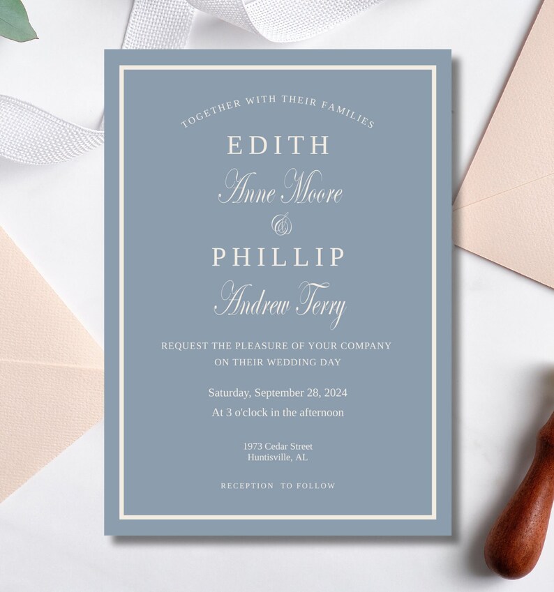 Dusty Blue Wedding Invitations | Simple Wedding Invitation | Instant ...