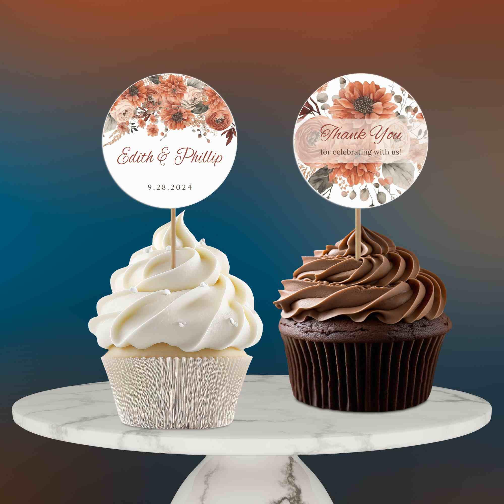 Terracotta Wedding Cupcake Topper, Party Decor, Bridal Shower Decor ...
