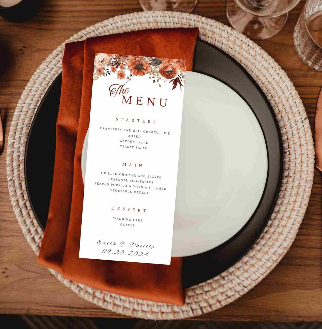 Terracotta Floral Theme Menu Template, Easily Edit, Download, & Print ...