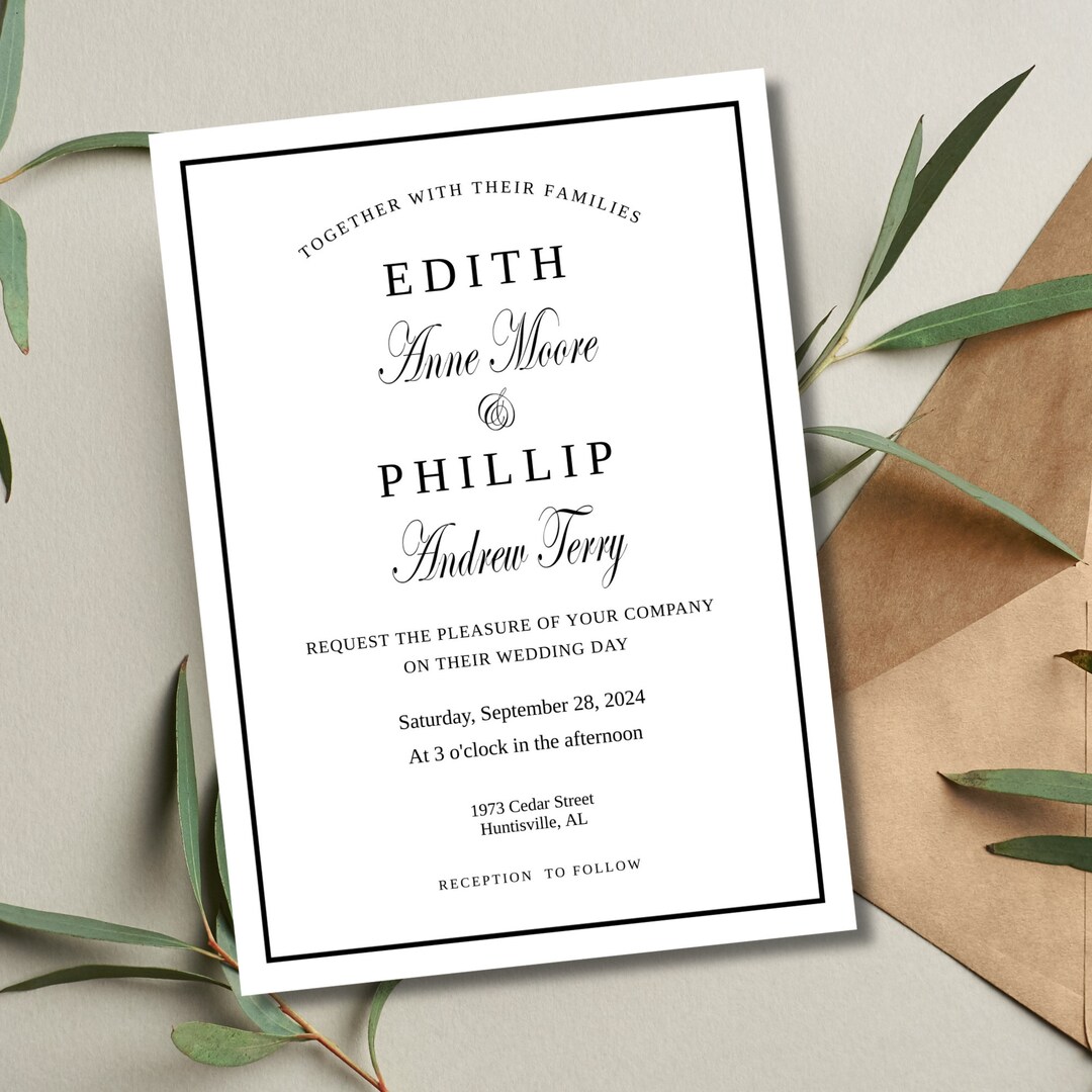 Simple Wedding Invitations | Plain Wedding Invitation | Instant ...
