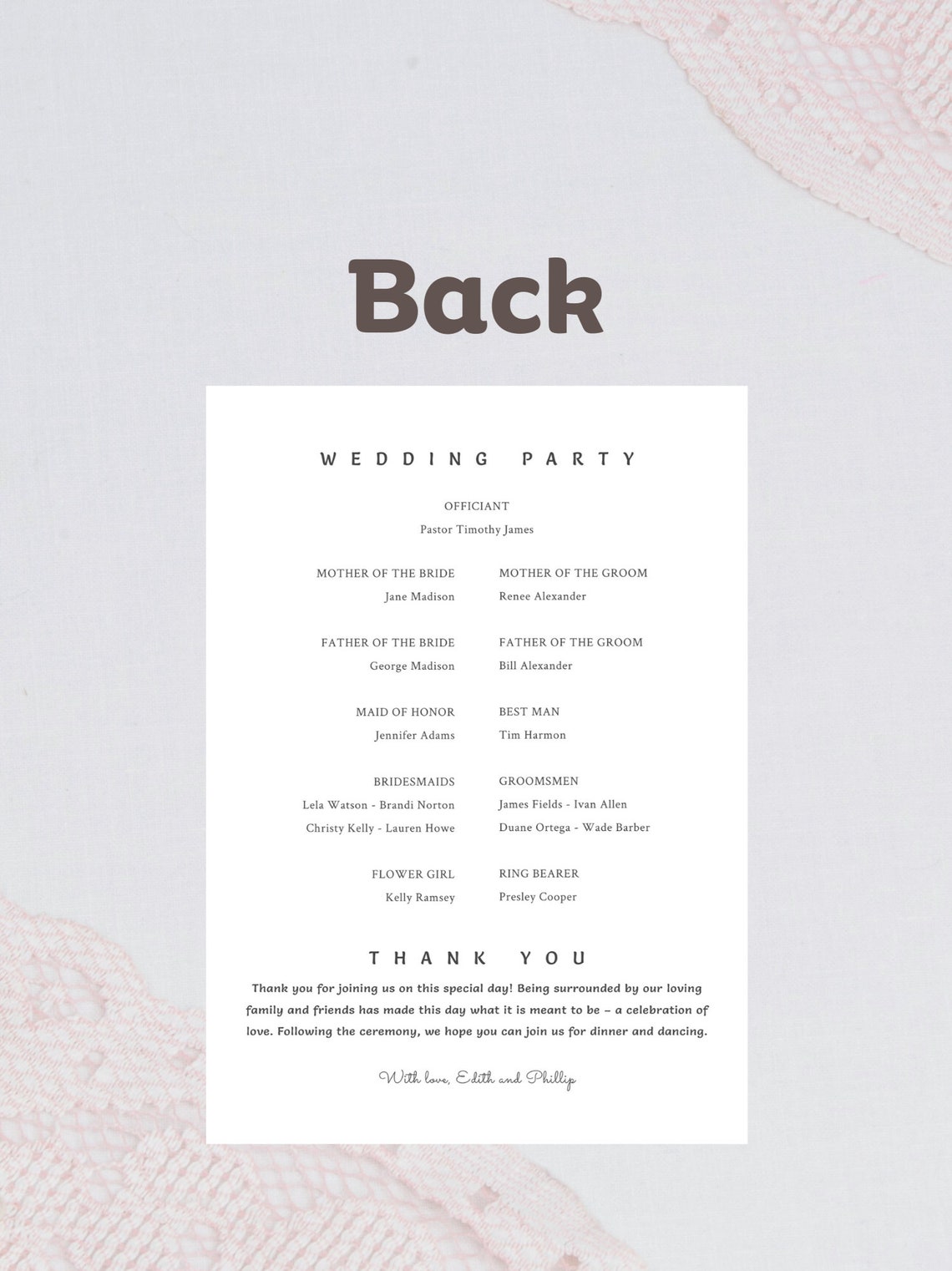 Wedding Ceremony Program Template, Church and Other Event Timeline ...