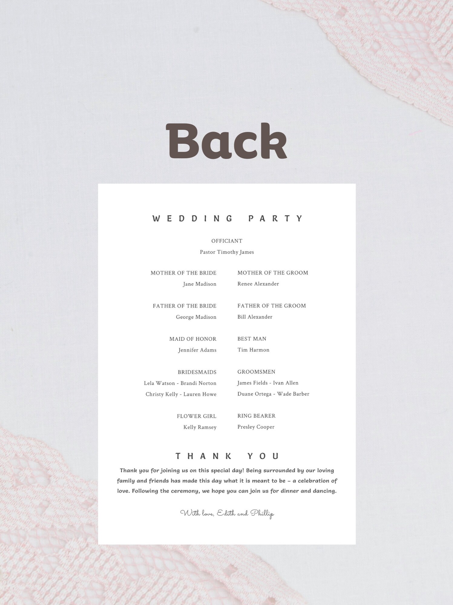 Wedding Ceremony Program Template, Church and Other Event Timeline ...