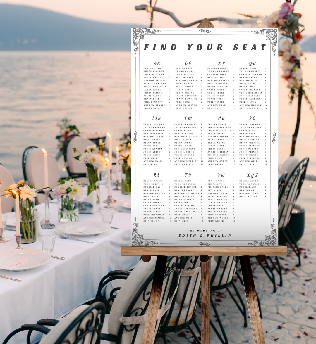 Alphabetical Minimalist Seating Chart Digital Template | Editable ...