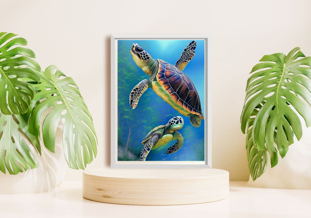 ARTE IMPRIMIBLE / Tortugas nadando juntas en paz pintando arte digital ...