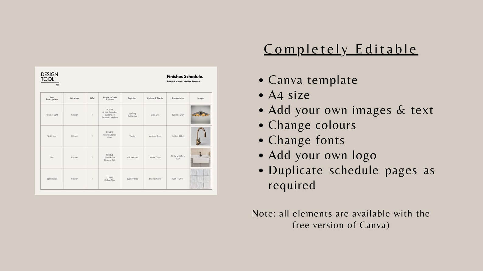 Interior Design Finishes Schedule Canva Template - Etsy