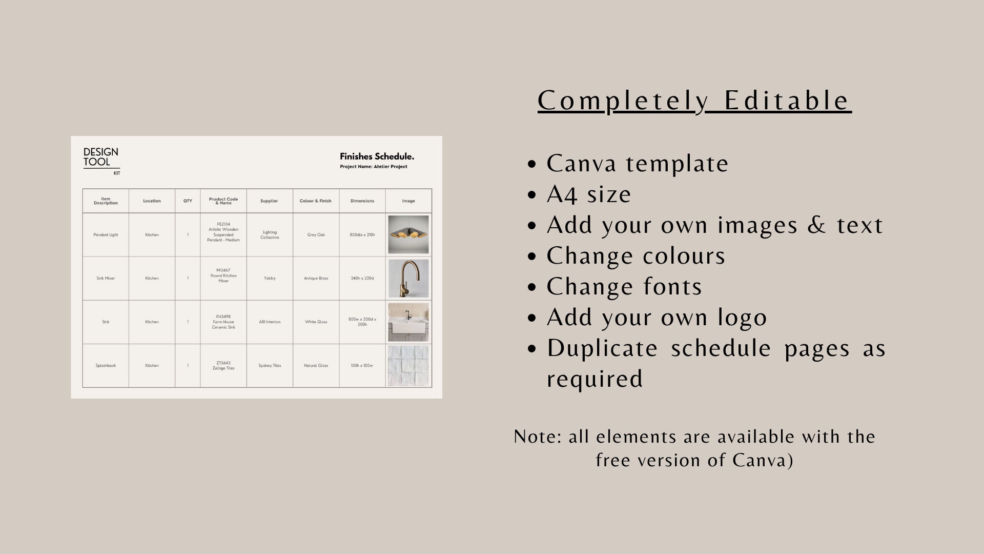 Interior Design Finishes Schedule Canva Template - Etsy