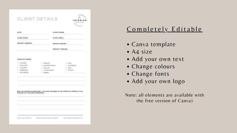 Interior Design Client Brief Checklist Template - Etsy