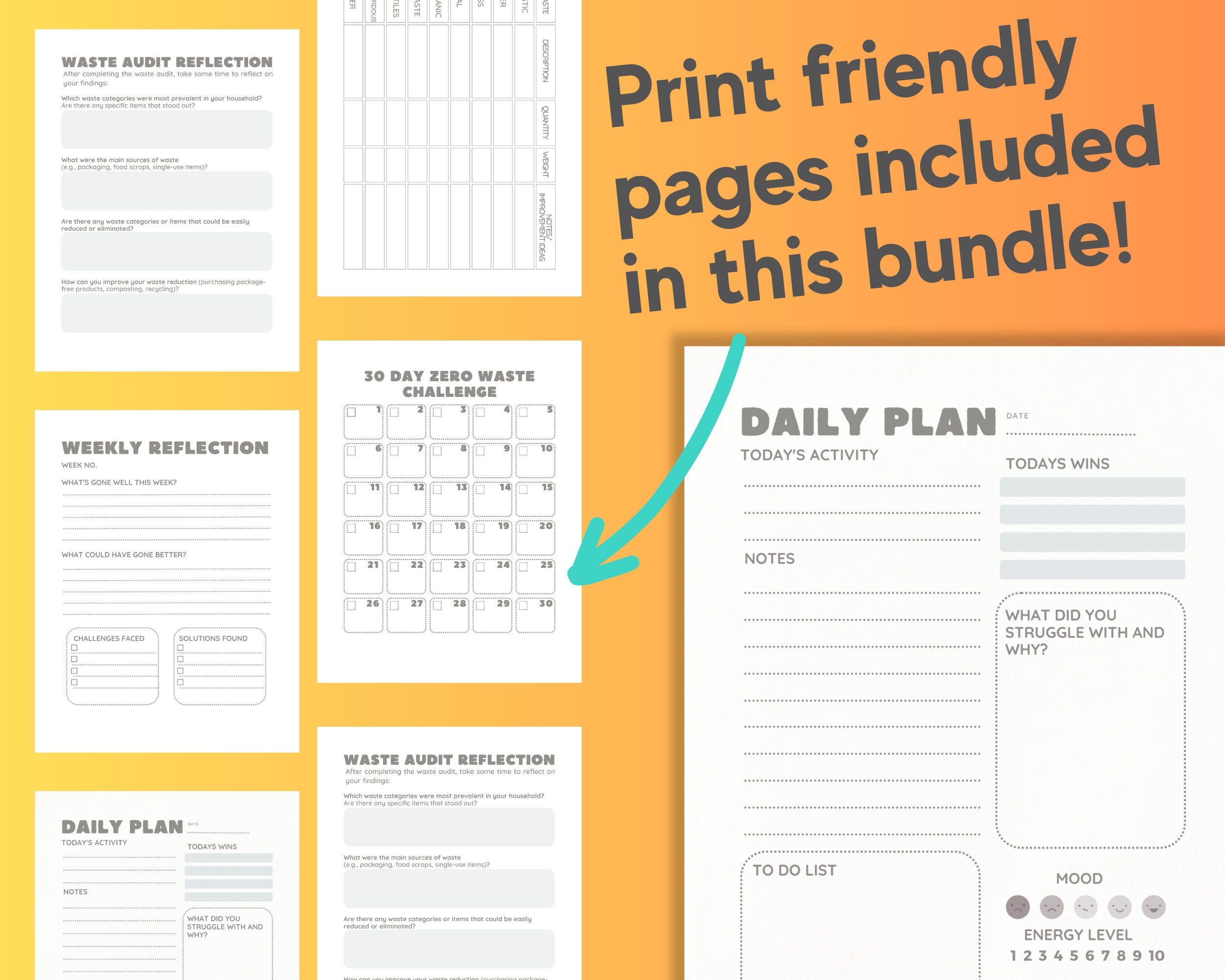 Zero Waste Challenge Planner- PRINTABLE Waste Reduction Journal ...