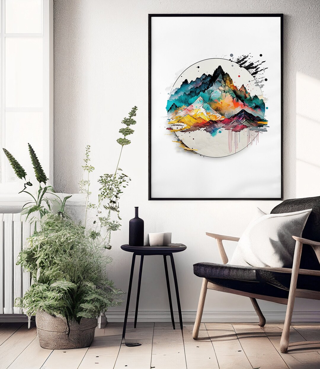 Colorful Abstract Mountain Poster, Mountain Print, Landscape, Wall Art ...