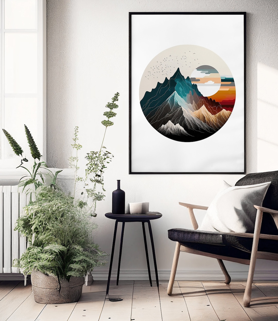 Colorful Abstract Mountain Poster, Mountain Print, Landscape, Wall Art ...