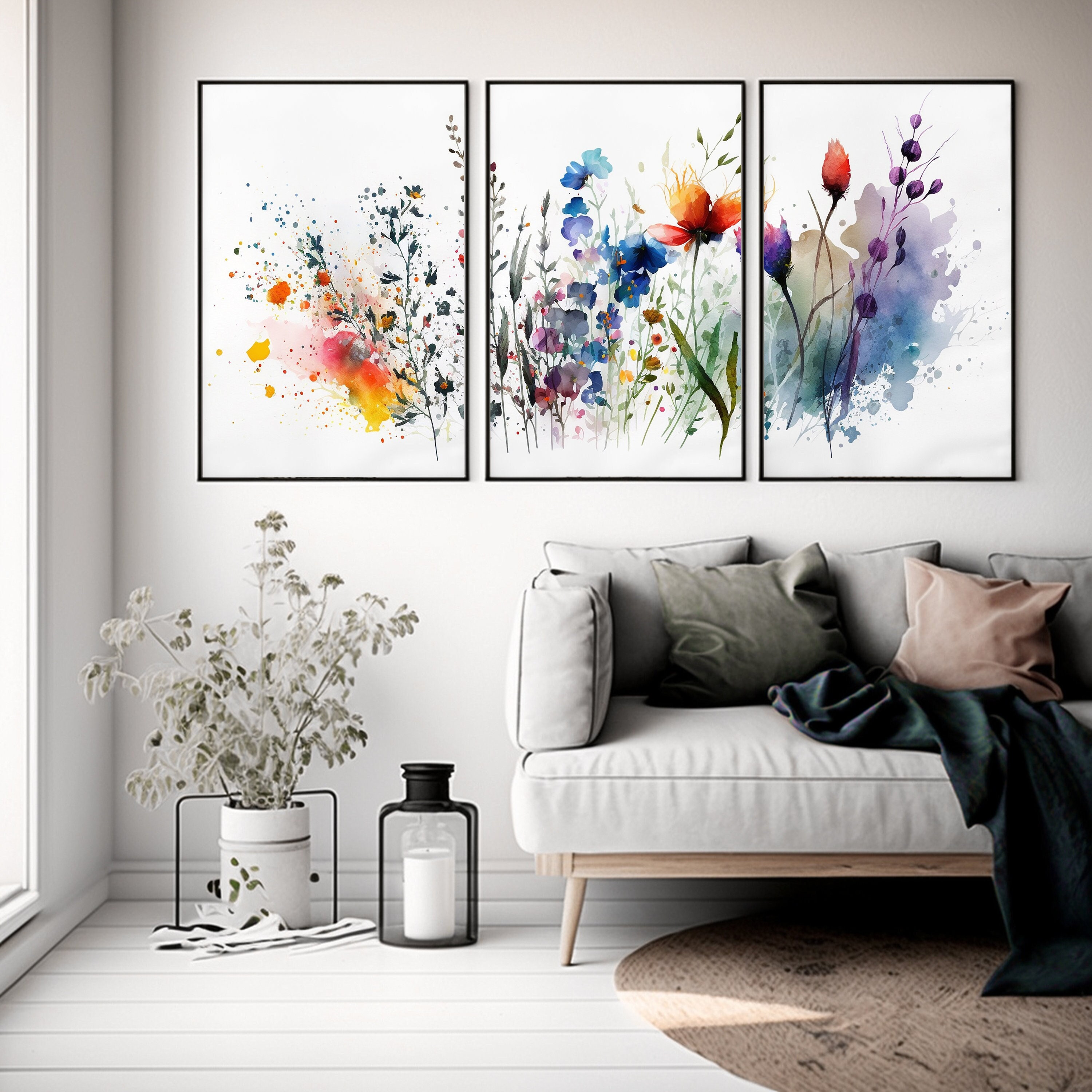 Set of 3 Colorful Wildflower Posters Floral Print Wall Art - Etsy
