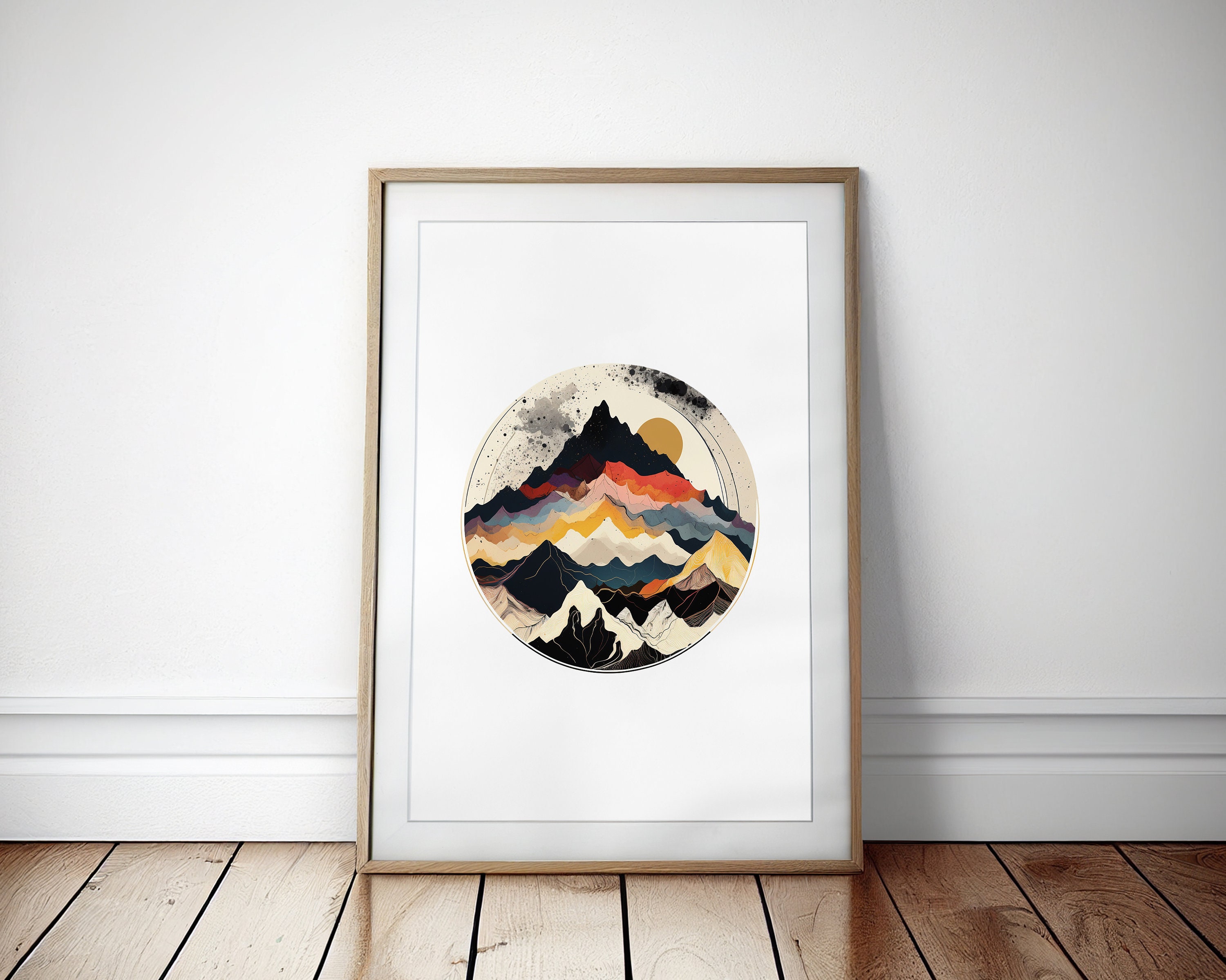 Colorful Abstract Mountain Poster, Mountain Print, Landscape, Wall Art ...