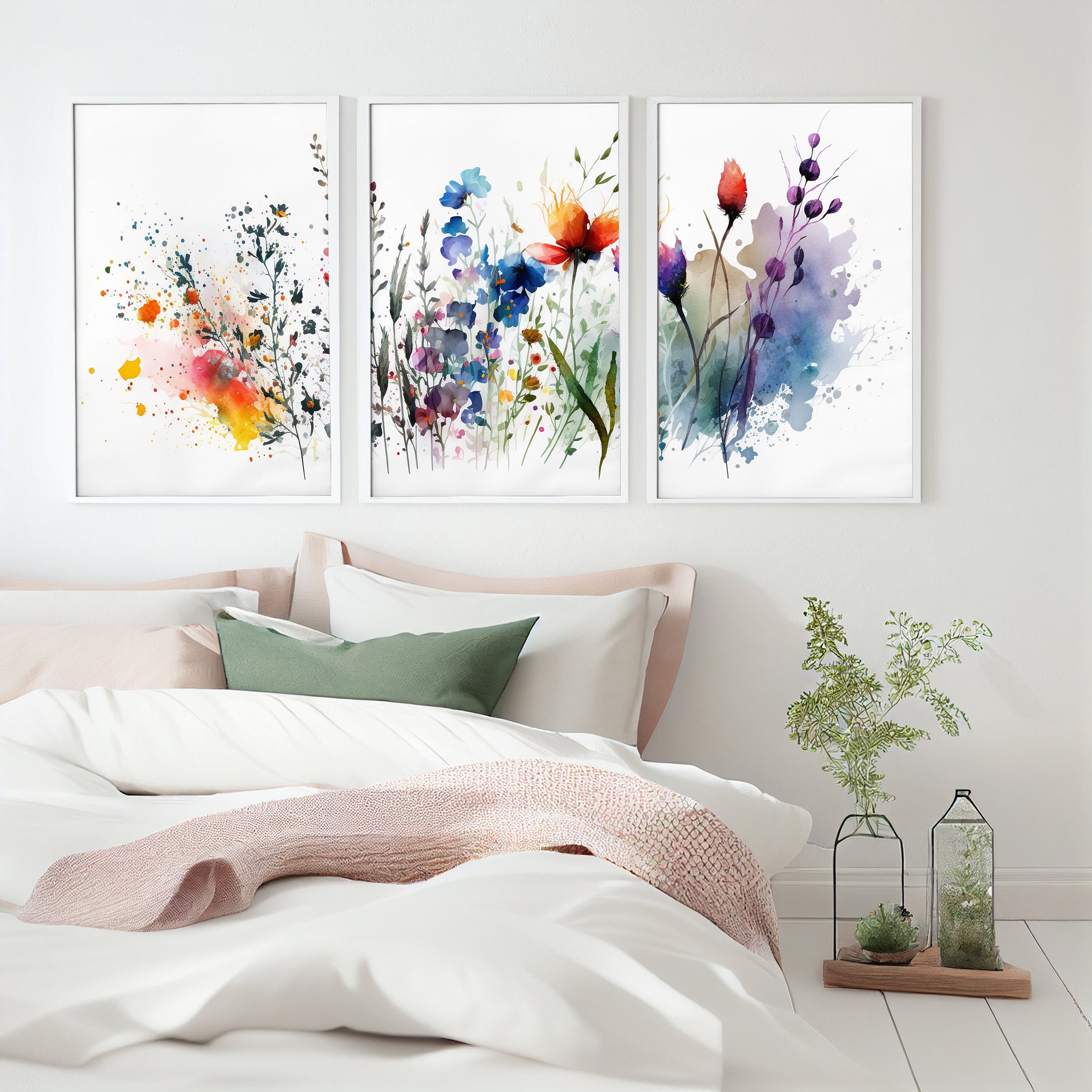 Set of 3 Colorful Wildflower Posters Floral Print Wall Art - Etsy