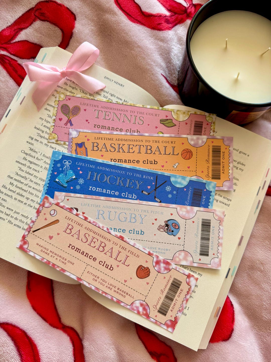 Sports Romance Ticket Bookmarks: Hockey, Baseball, Tennis (digital ...