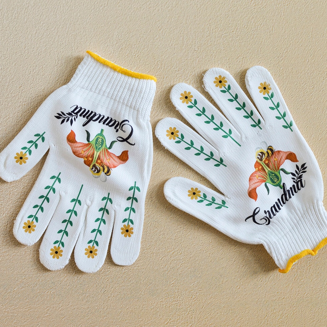 Grandma's Floral Bee Garden Gift, Personalized Name Garden Gloves ...