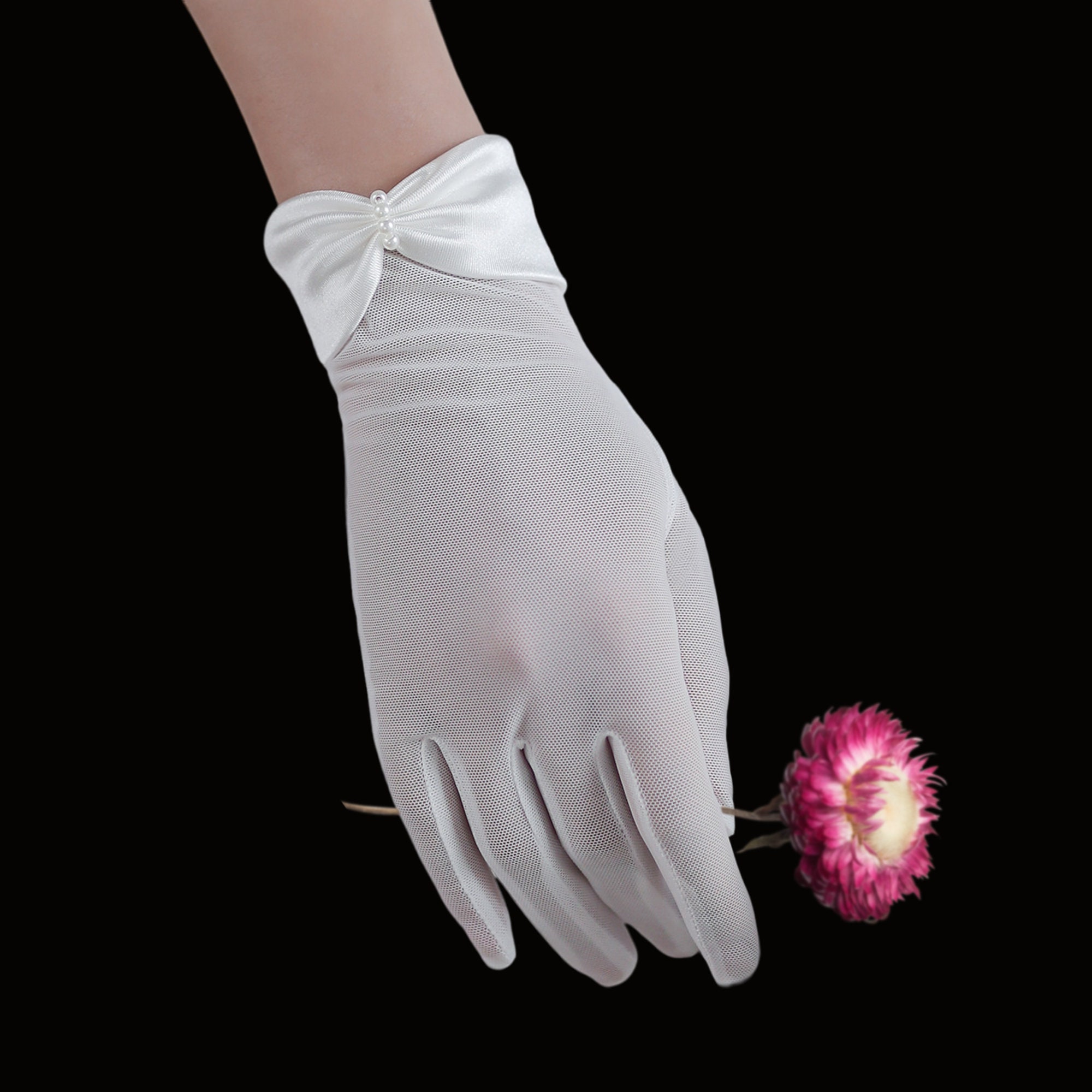 Vintage Bow Wedding Gloves, Mesh Gloves, Short Bridal Gloves, Wedding ...